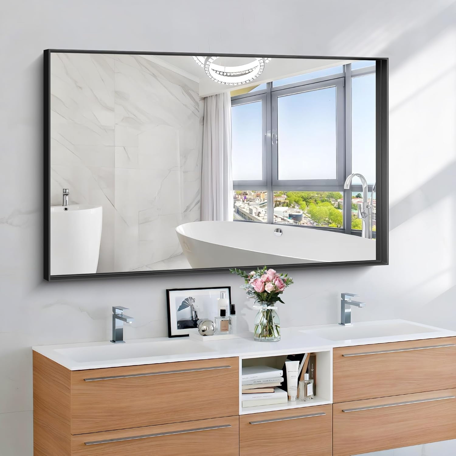 30 x 50 Inch Black Bathroom Vanity Mirror, Matte Black Wall Mirror with ...