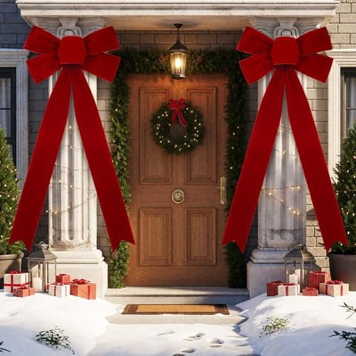 30 x 74.8 Inches Giant Christmas Bows for Front Porch Columns Extra ...