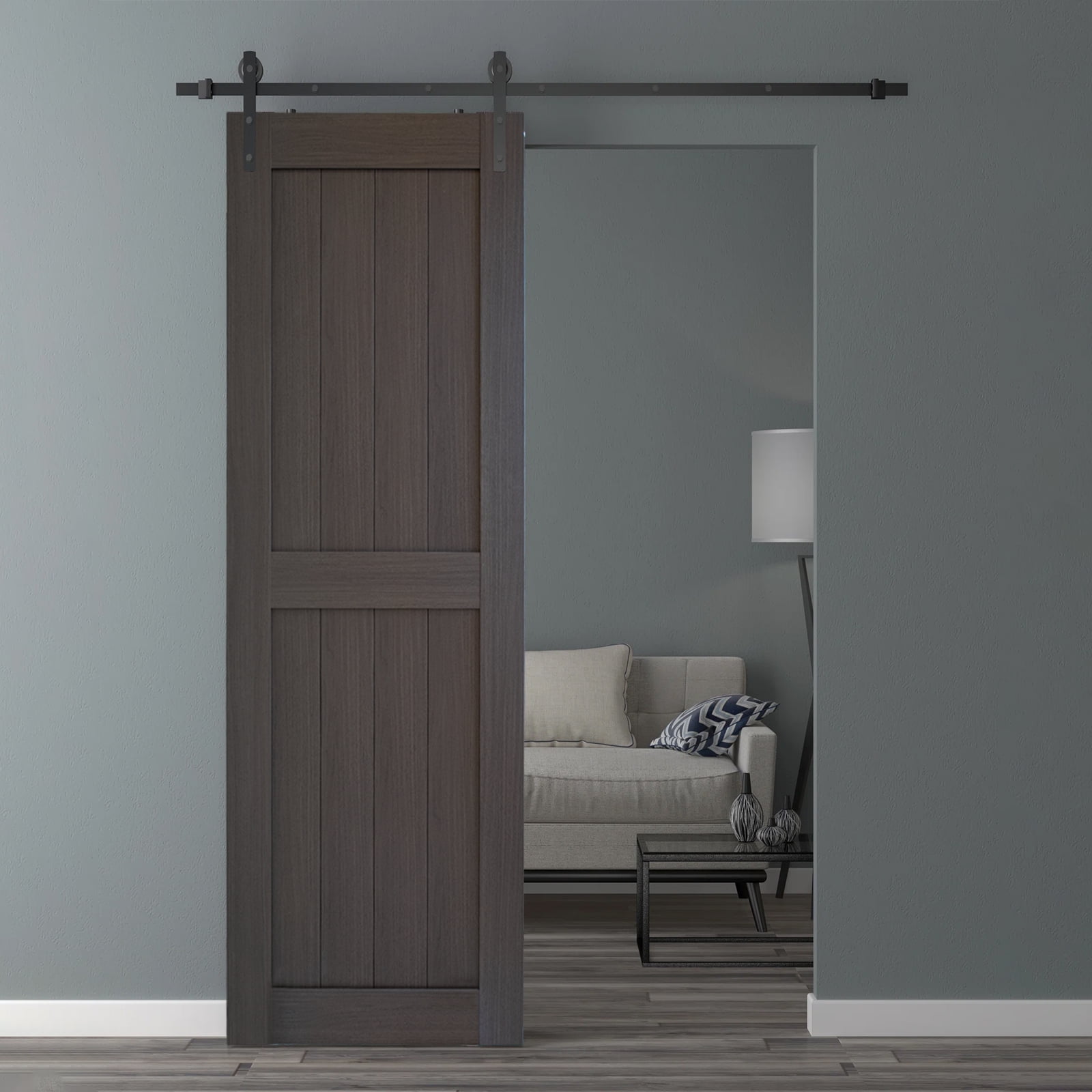 30" x 84" Barn Door with 5 ft Hardware Kit, MDF & Wood Core, White PVC ...