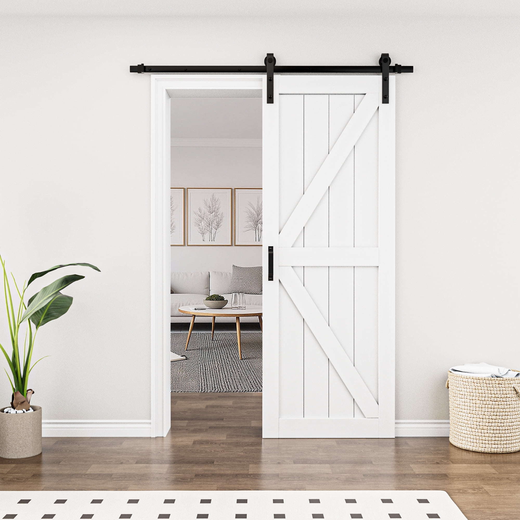 30'' x 84'' Modern K Shape Primed Sliding Barn Door with Installation ...
