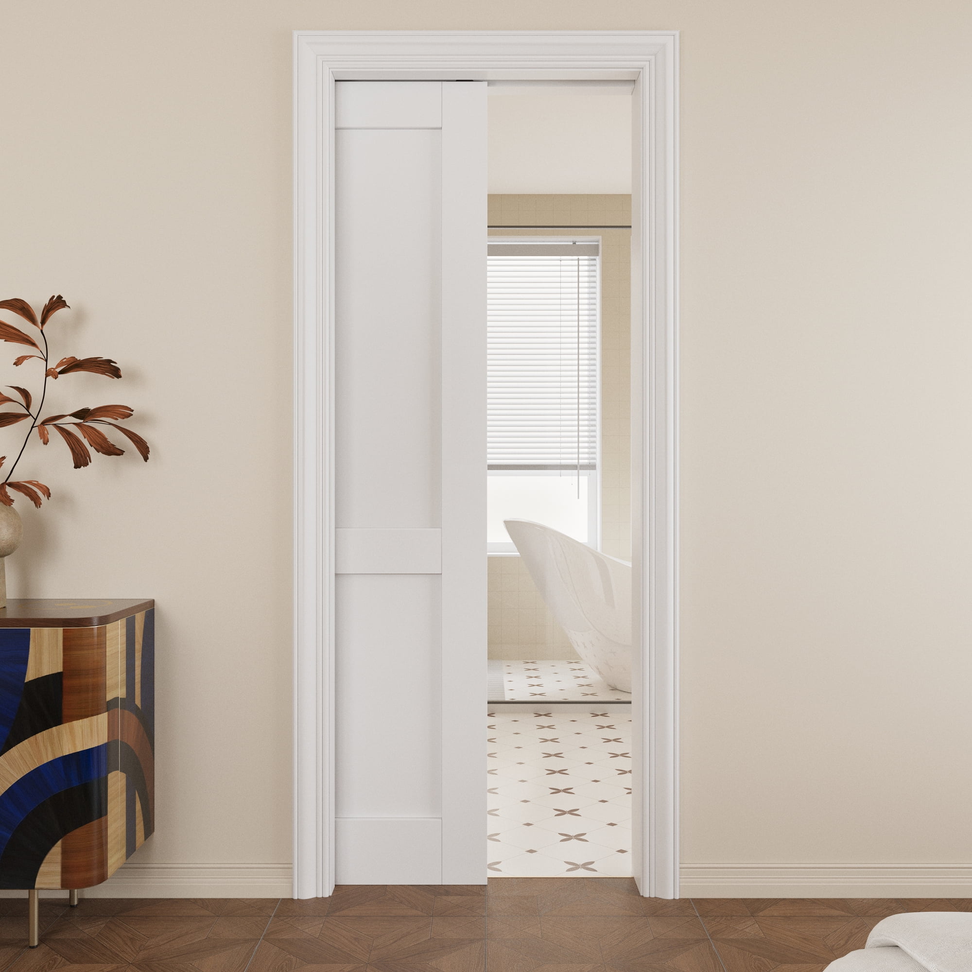 30" x 96" 2 Panel Pocket Door with Soft Close, Solid Core Door Panel ...