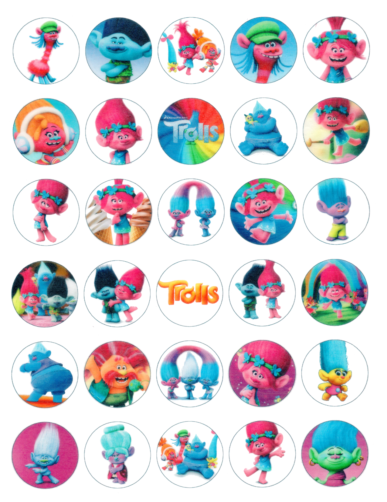Whimsical Practicality Edible Cupcake Toppers - 30 Trolls Movie Party ...