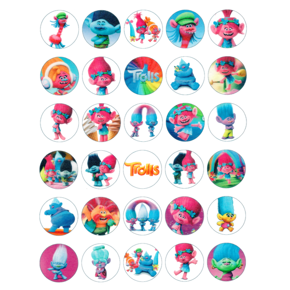 Whimsical Practicality Edible Cupcake Toppers - 30 Trolls Movie Party ...
