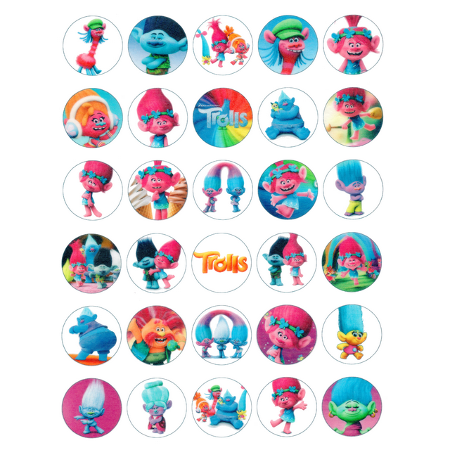 Whimsical Practicality Edible Cupcake Toppers - 30 Trolls Movie Party ...