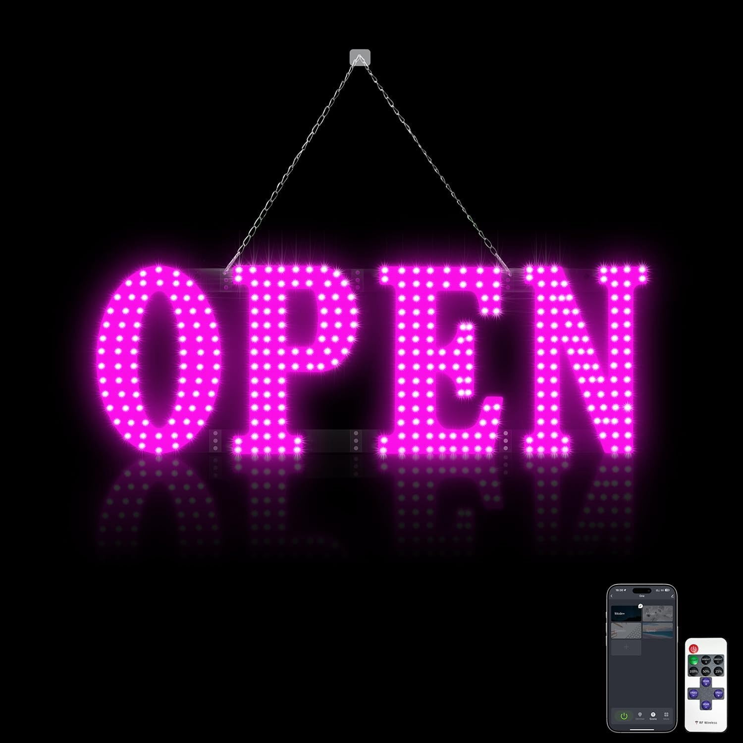 30"x10" Large LED Open Sign with BT and Remote Control Super Bright ...