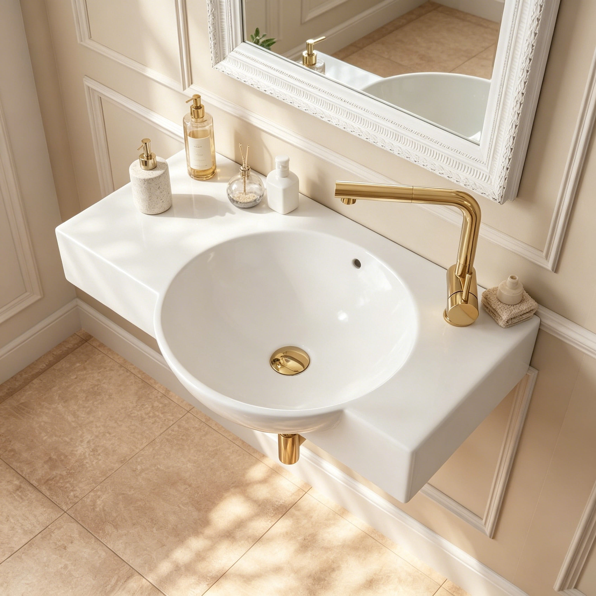 30"x18" White Porcelain Ceramic Wall Mounted Vessel Sink, Right Side ...