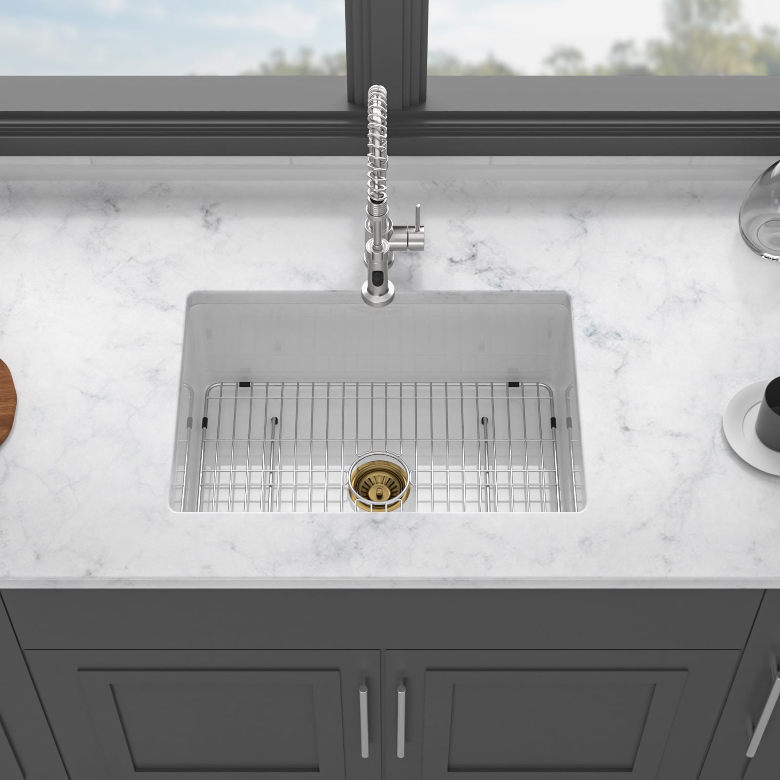 30"x18"x10" Undermount Single Bowl Fireclay Kitchen Sink - Dual Mount ...