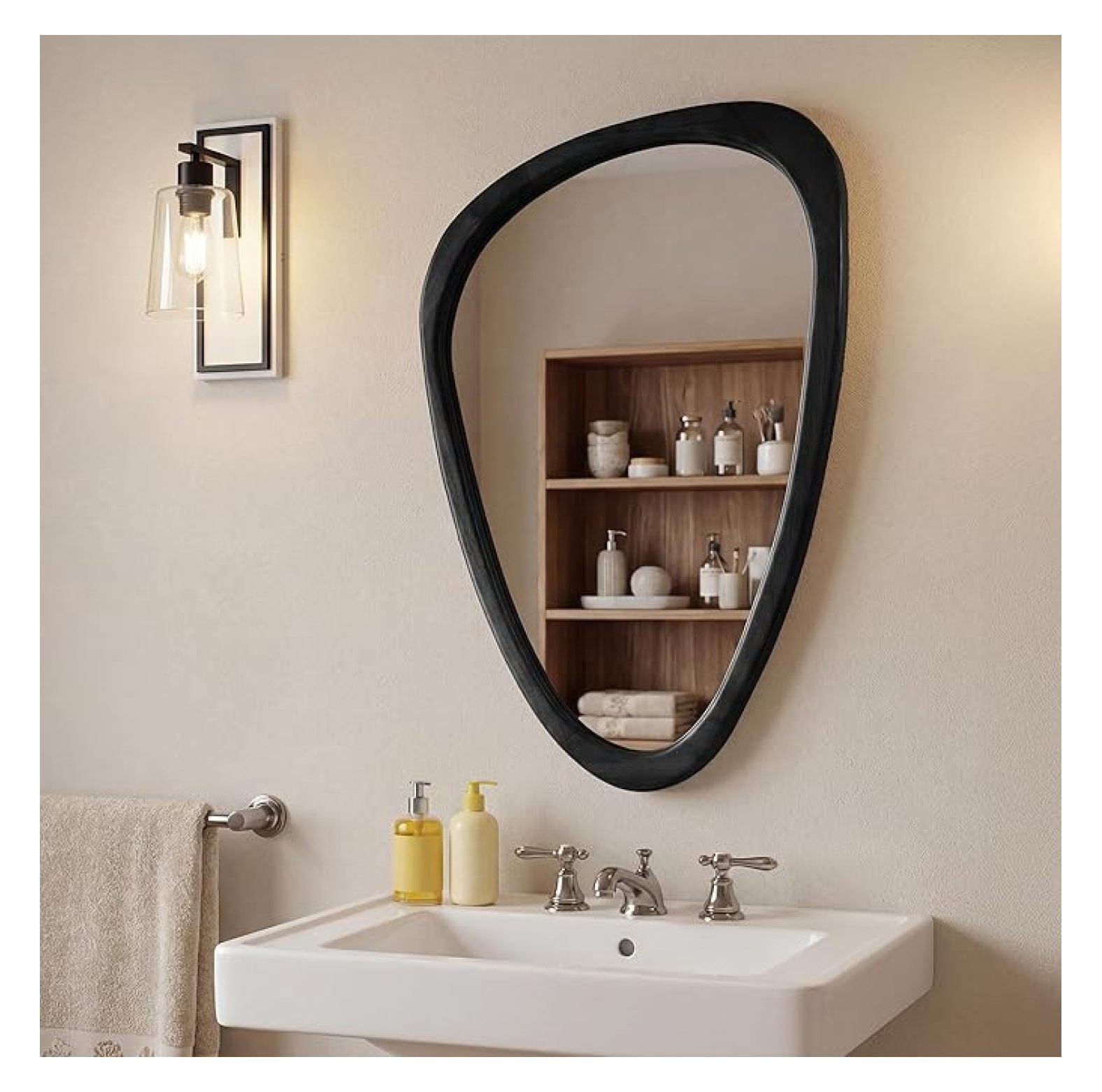 30''x20'' Asymmetrical Mirror with Wood Frame Black, Small Irregular ...