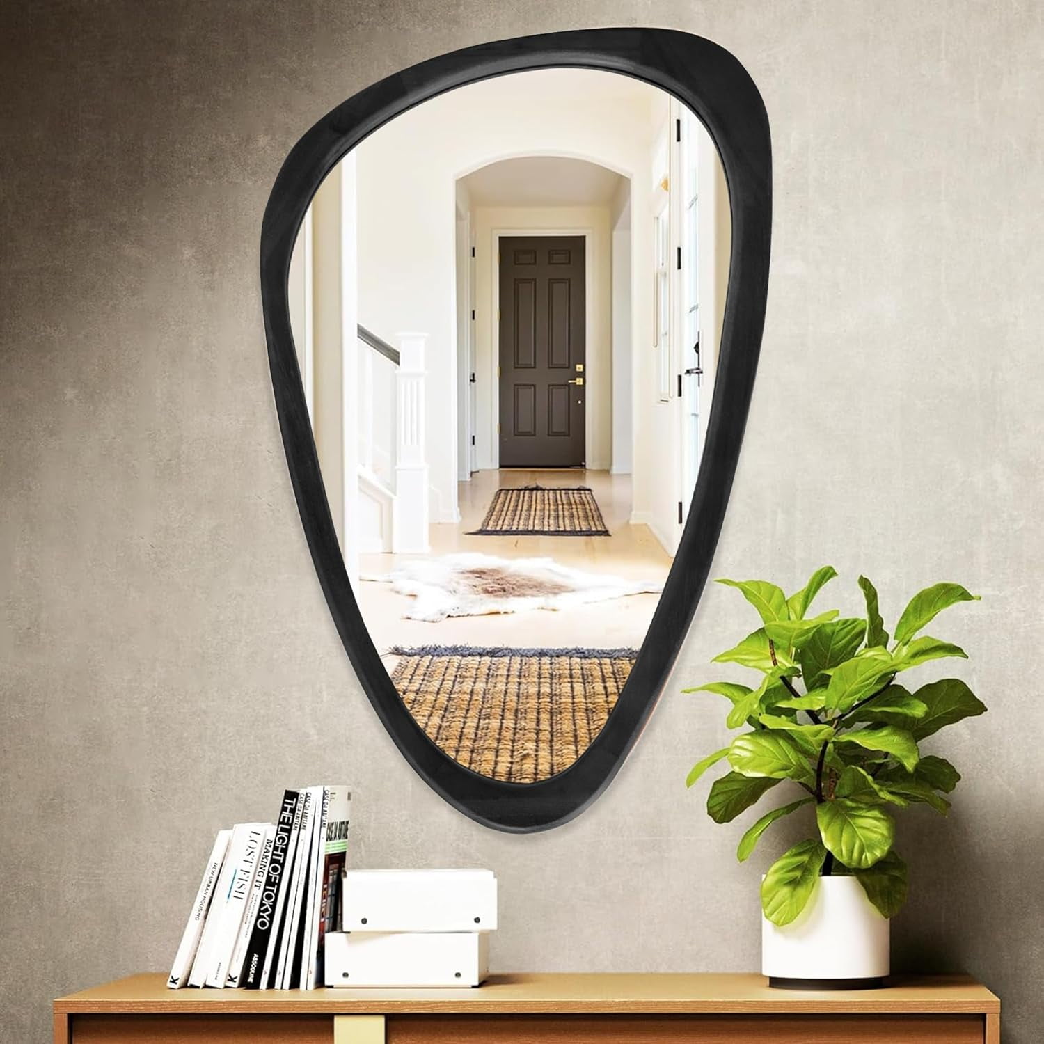 30''x20'' Asymmetrical Mirror with Wood Frame Black, Small Irregular ...