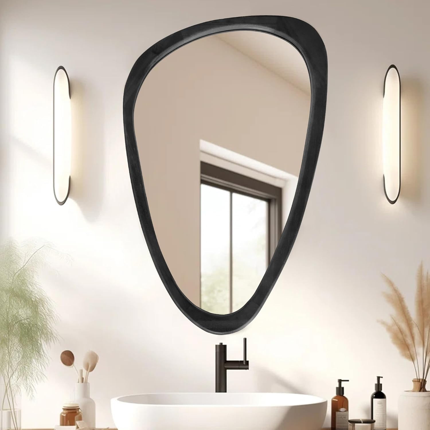 30''x20'' Asymmetrical Mirror with Wood Frame Black, Small Irregular ...