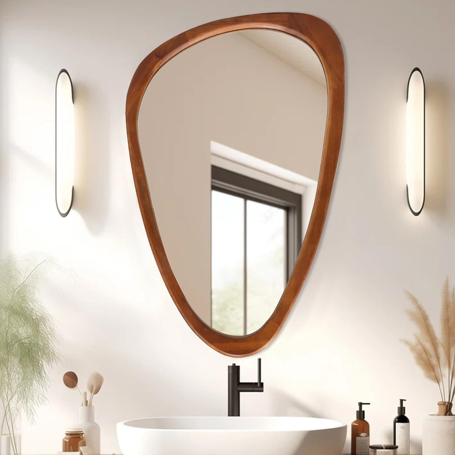 30''x20'‘Asymmetrical Mirror with Wood Frame, Small Irregular Wall ...