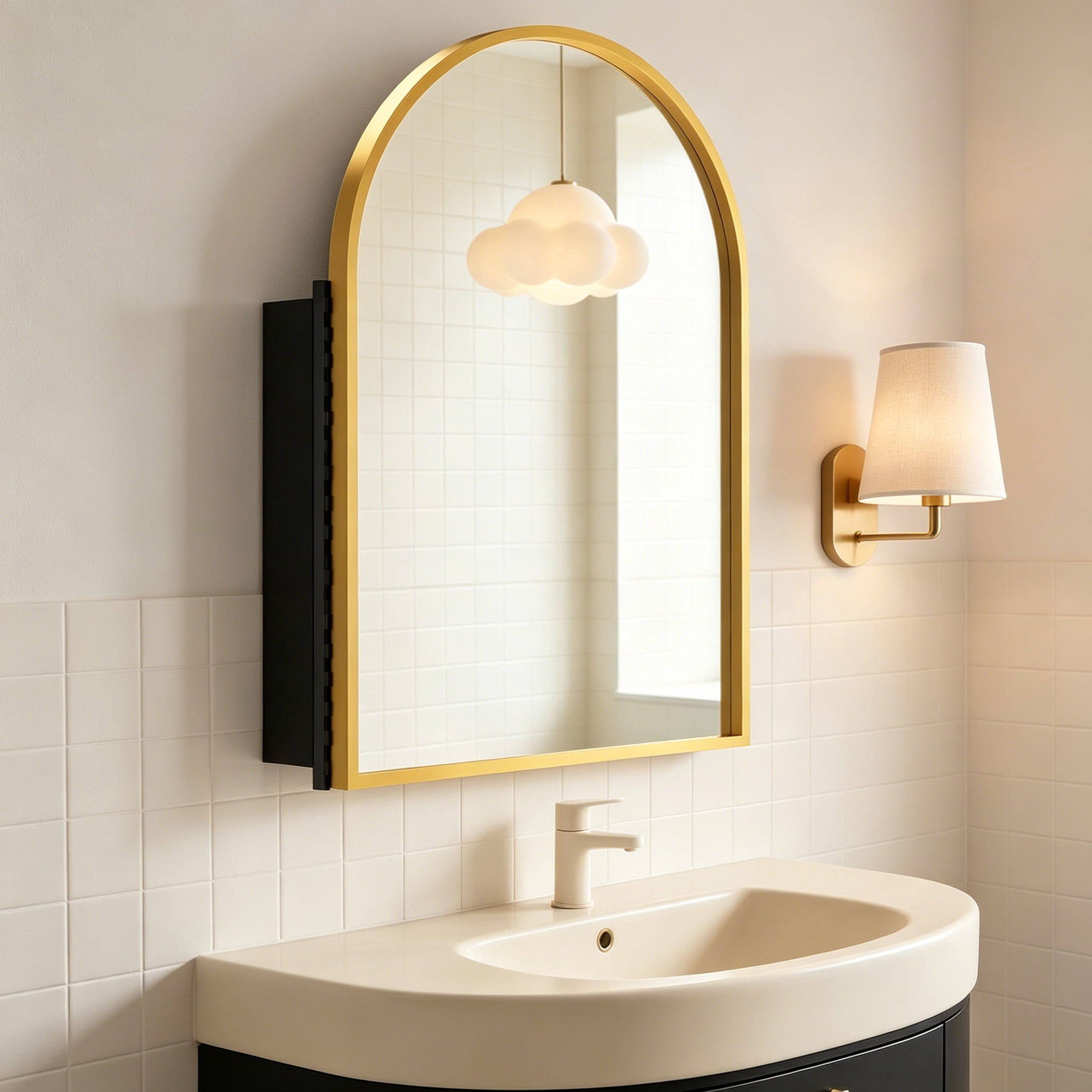 30"x20" Metal Arched Recessed Medicine Cabinet with Mirror, 2 Shelves ...