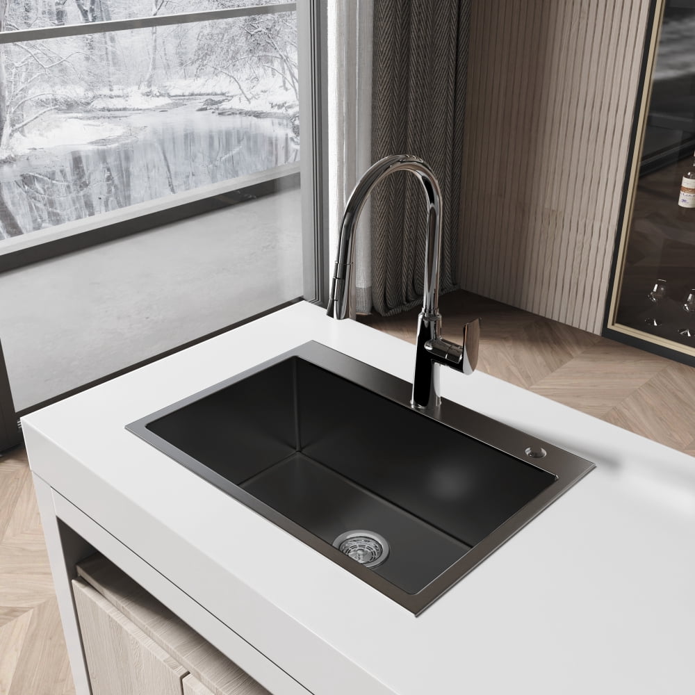 30"x22" Brushed 304 Stainless Steel Single Bowl Kitchen Sink, Overmount ...