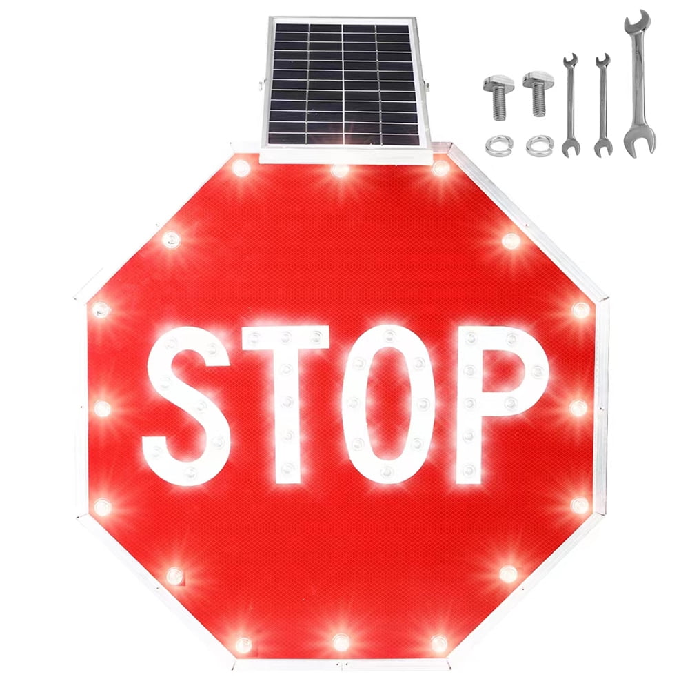 30”x30” Solar LED Flashing Stop Sign, R1-1 Compliant, .080” Engineering ...