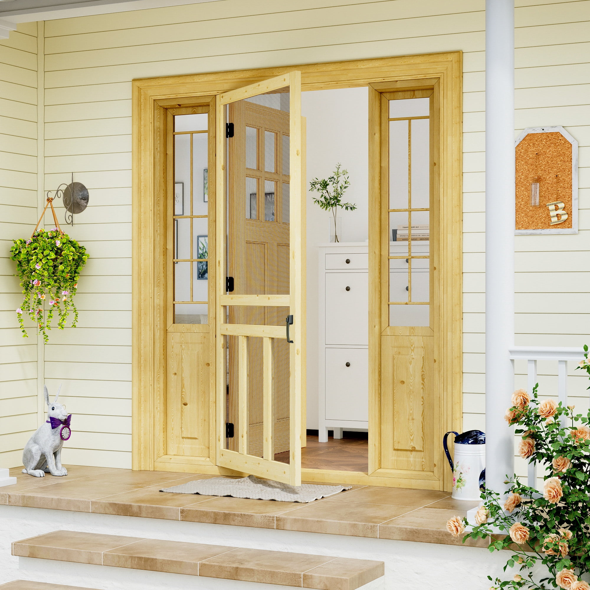 30"x80" 80" H Screen Door Exterior Door Front Door Pine Wood Paintable ...