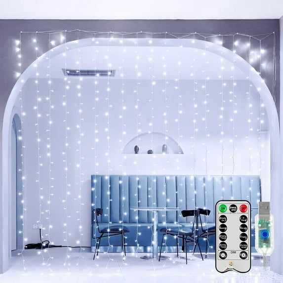 300 9.8ftx9.8ft Outdoor Christmas Curtain Lights with Remote Timer 8 ...