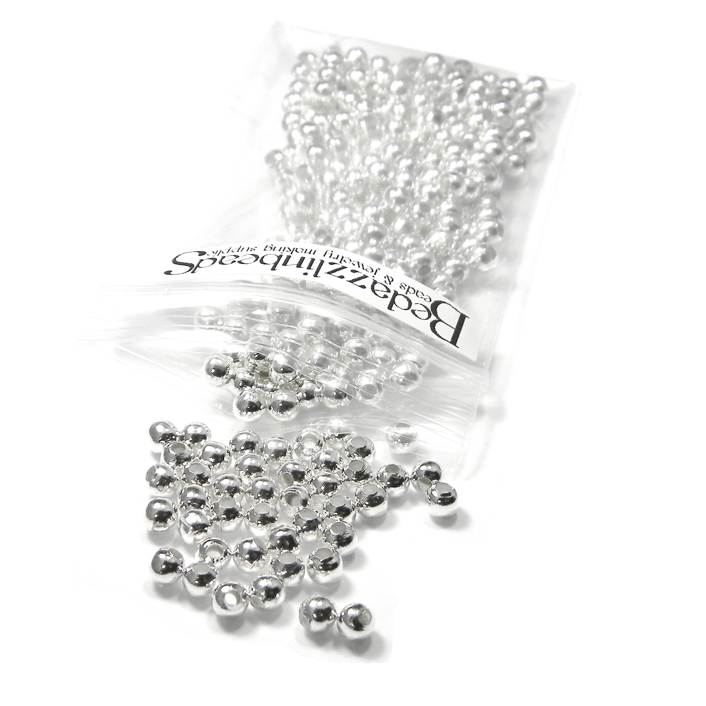 300 BdBeads Little Shiny Silver Finished Plain Steel Metal Round ...