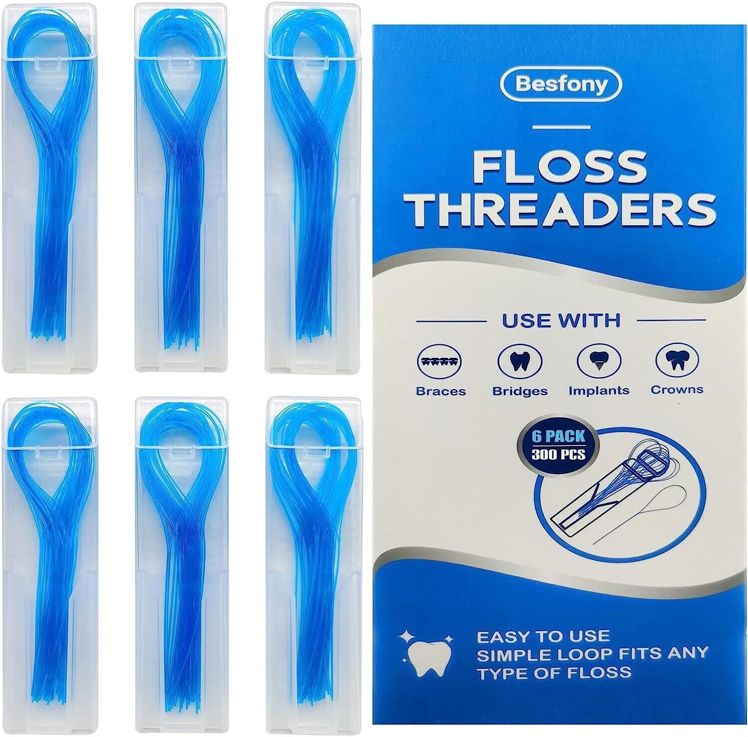 300 COUNT Simple Loop Dental Floss Threaders for Braces Bridges ...