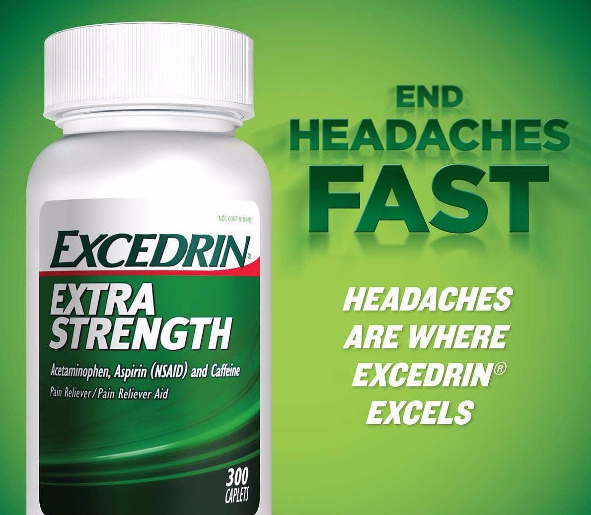 300 Caplets Excedrin Extra Strength Headache Pain Reliever ...