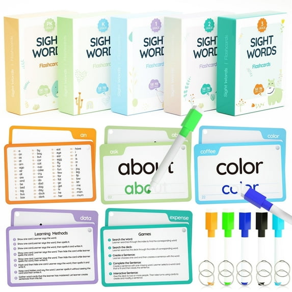 300 Cards, 580PCS High Frequency Sight Words Flash Cards for (Pre-K Pre ...