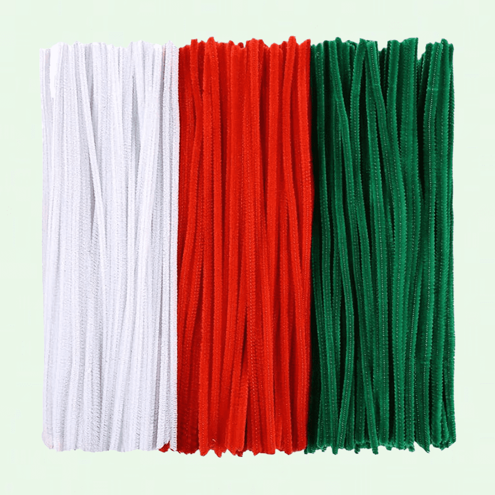 300 Chenille Pipe Cleaners for Christmas Crafts - Red, Green, White ...