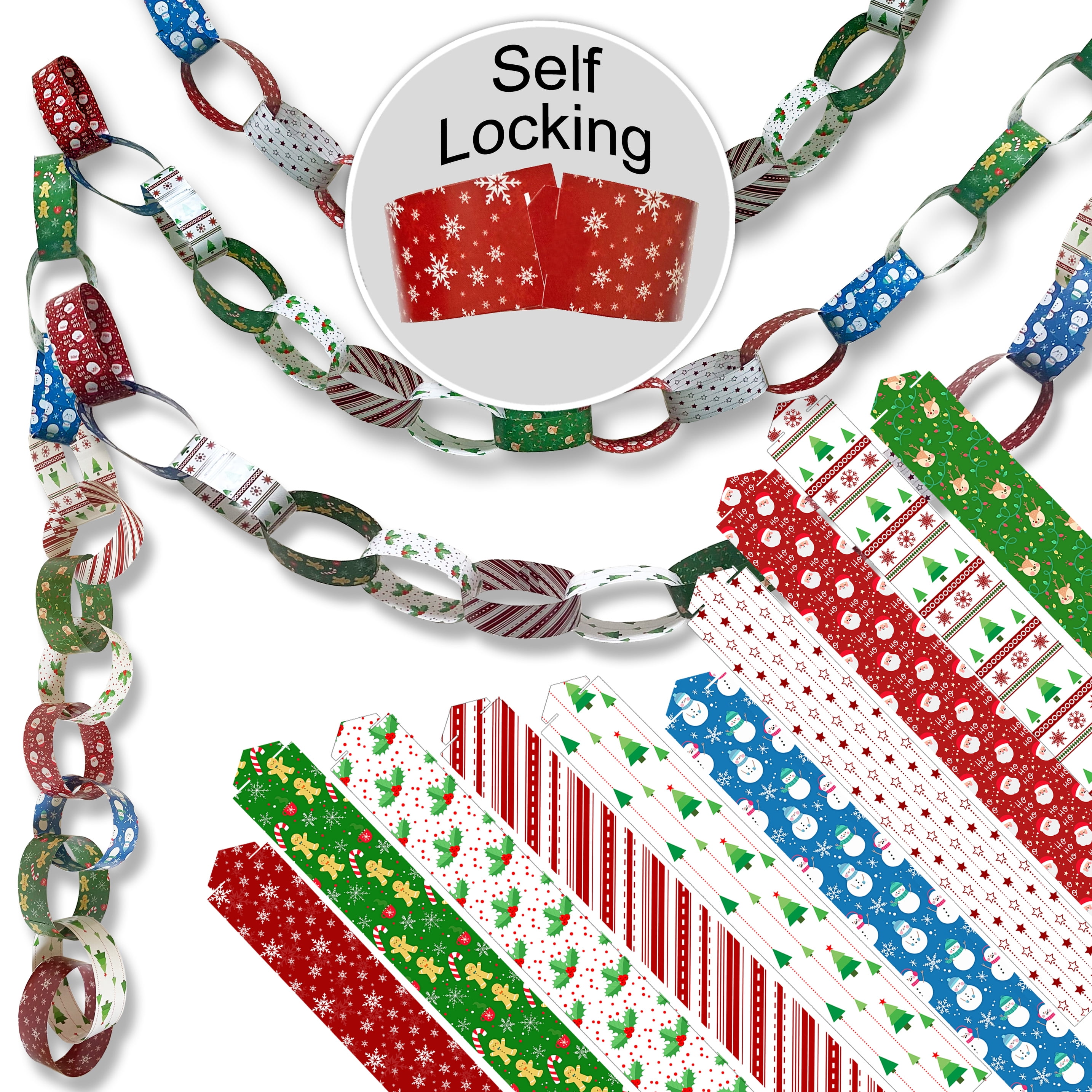 300 Christmas-Themed Paper Chain Strips for Crafting. No Glue or Tape ...