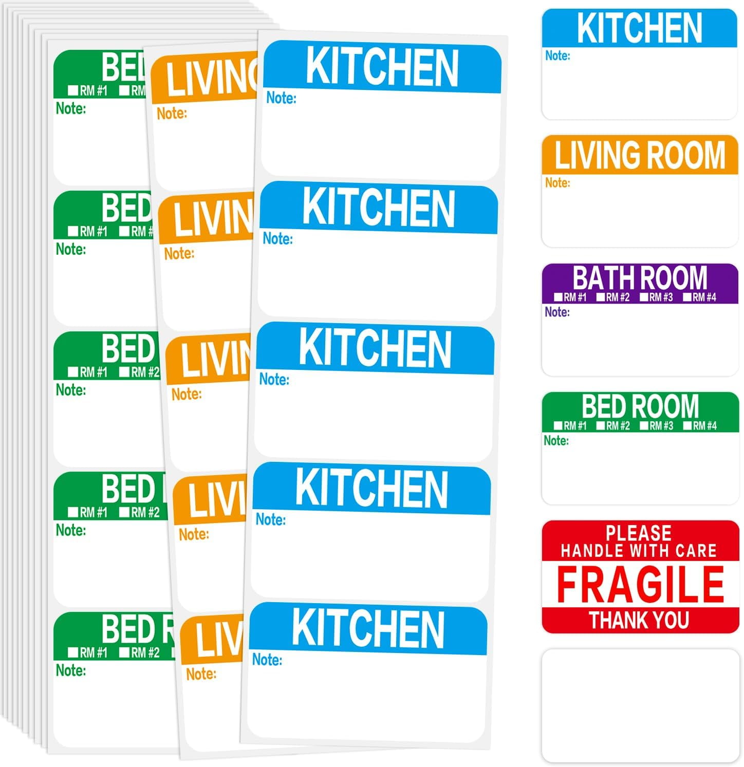 300 Count 3.5 x 2 Large Home Moving Packing Box Labels for 3-4 Bedroom ...