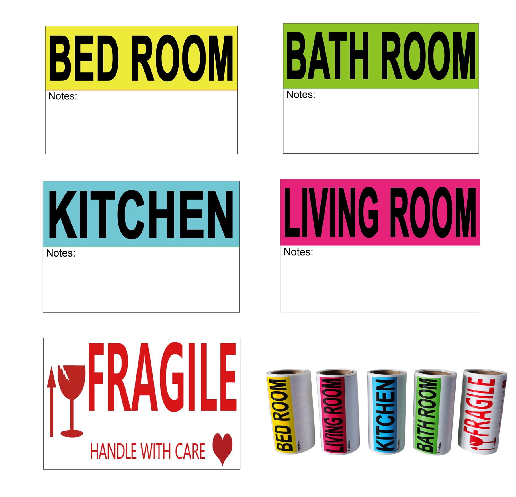 300pc 3x2 Inch Labels for 1-Bedroom Moving, 5 Large Color-Coded Rolls ...