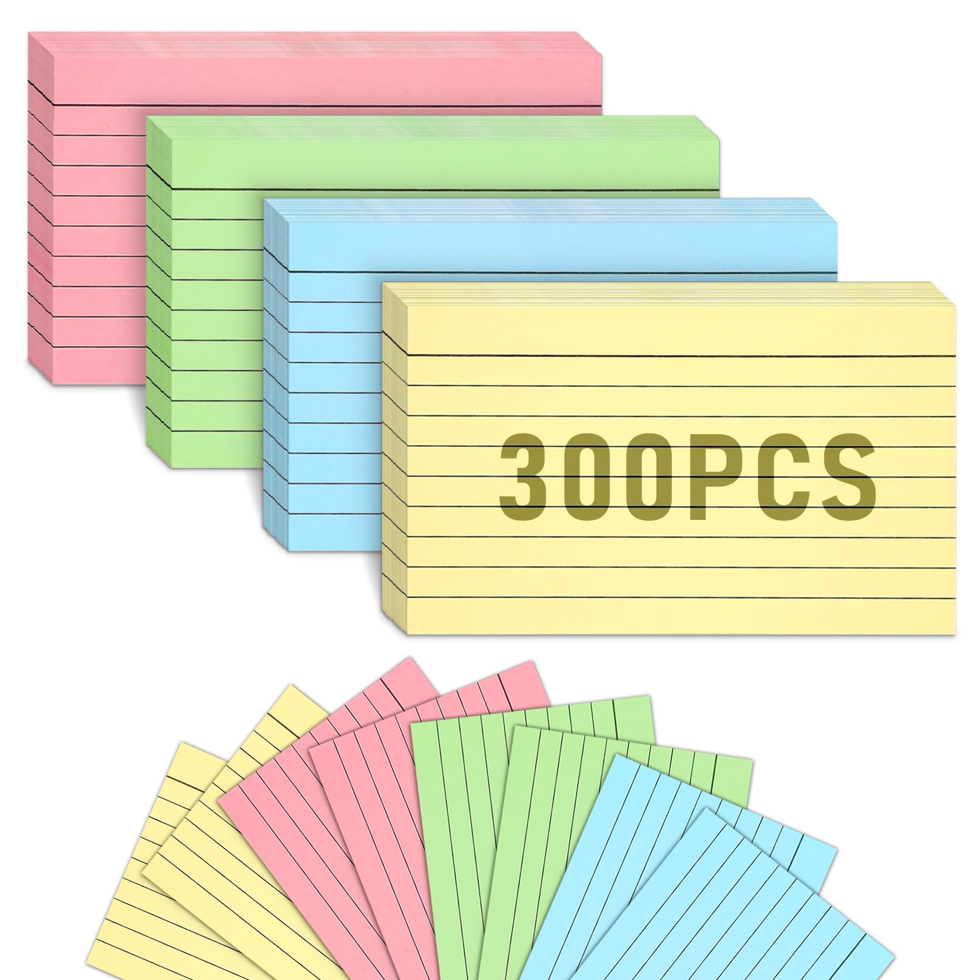 300 Count 3x5 Inch Index Cards, Lined Ruled Study Flashcards for s ...