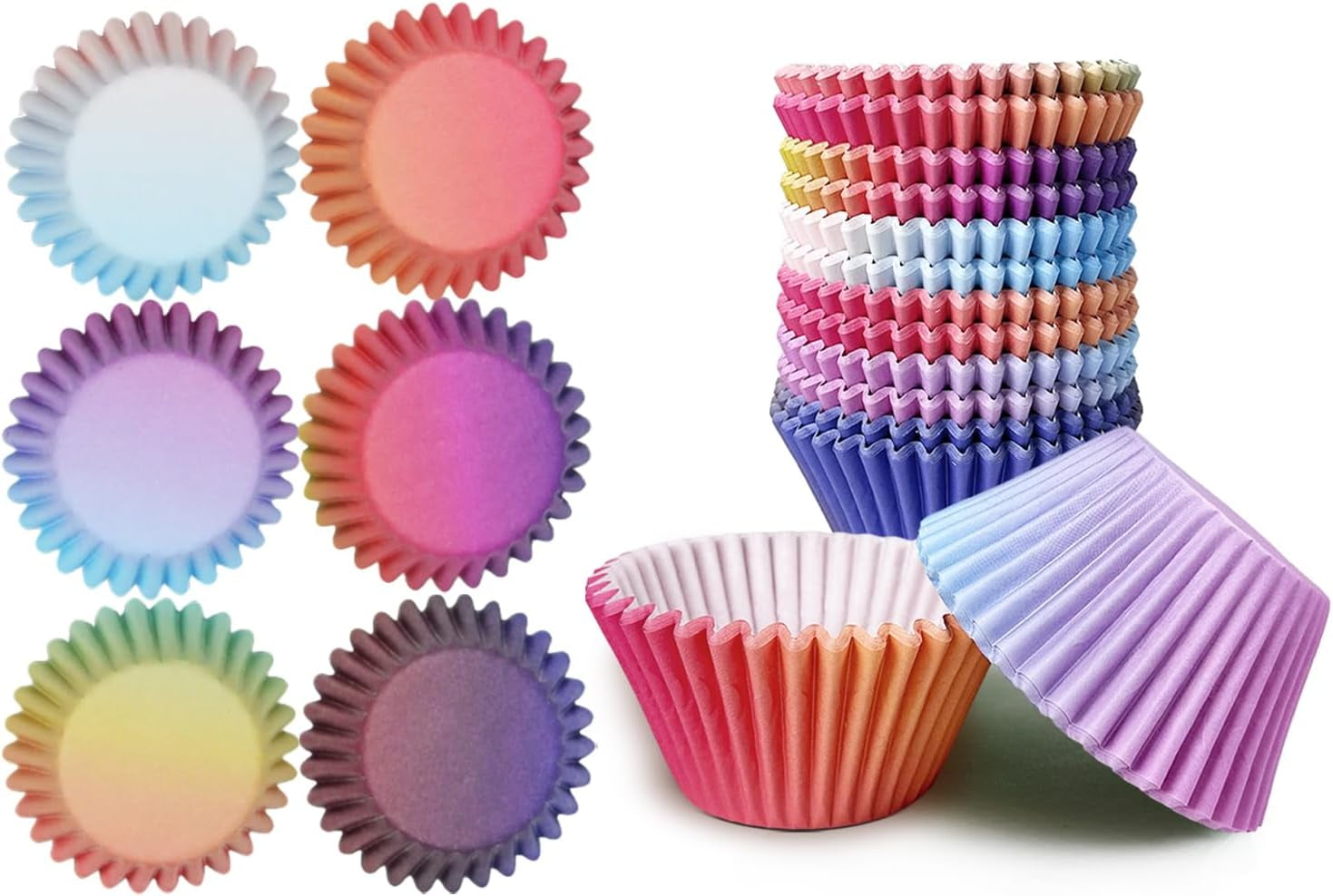 300-Count 6 Gradient Colors Cupcake Liners: Food Grade Baking Cups for ...