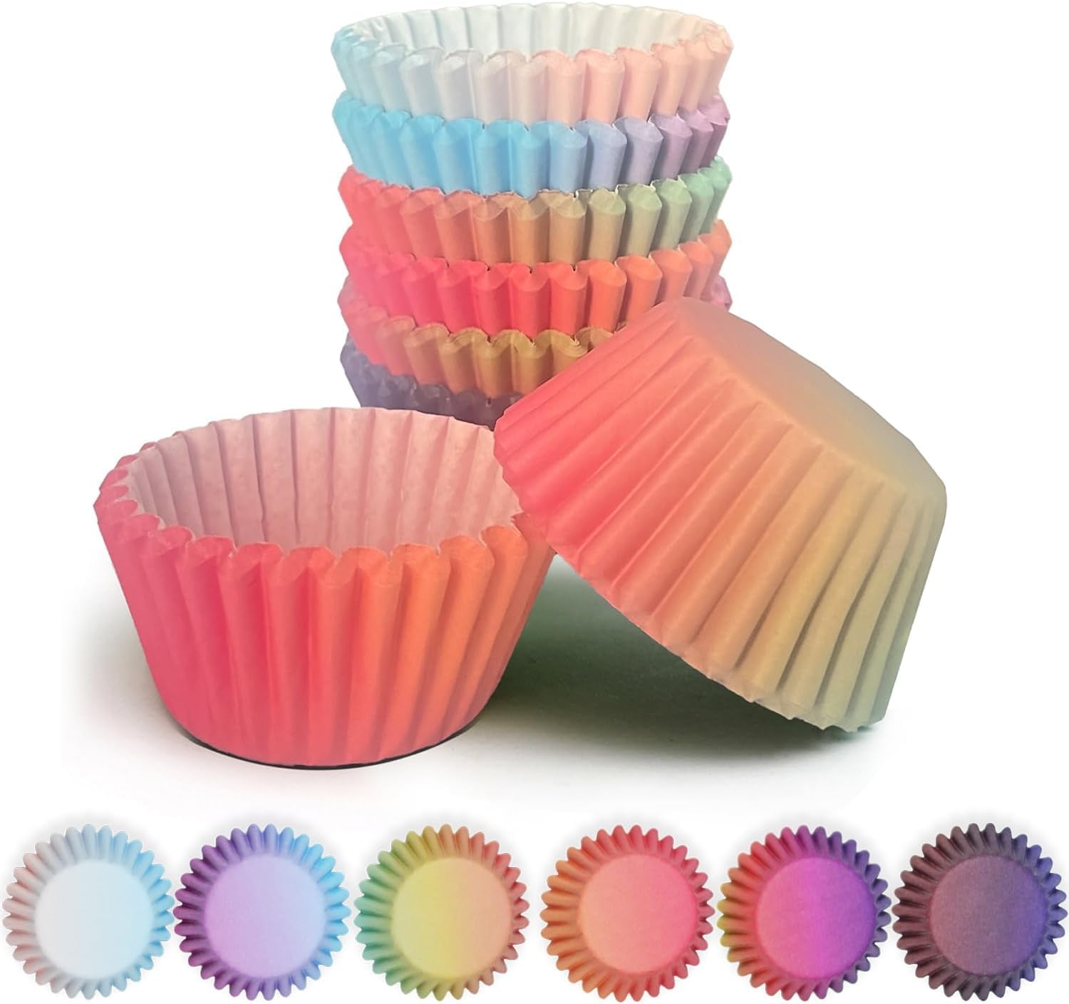 300-Count 6 Gradient Colors Cupcake Liners: Food Grade Baking Cups for ...