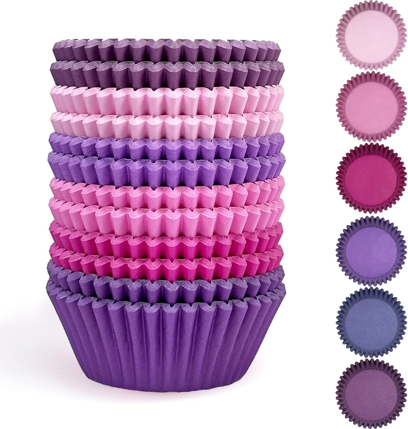 300-Count 6 Solid Pink Purple Colors Cupcake Liners: Food Grade Baking ...
