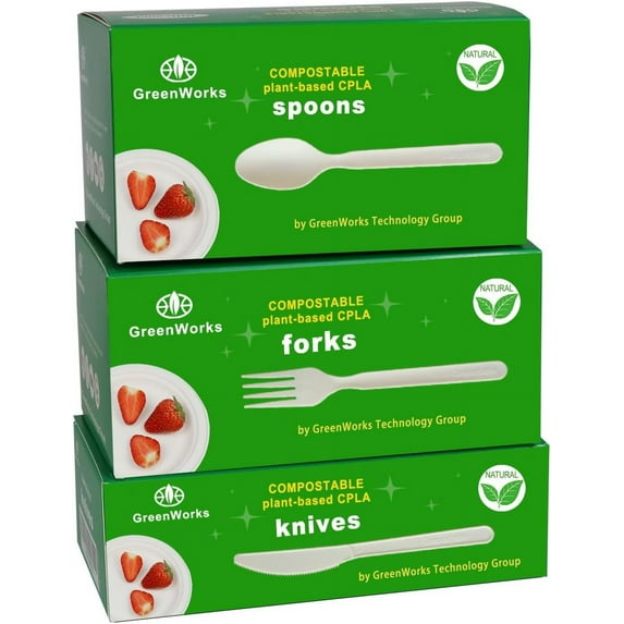 300 Count 7" Heavy-duty Compostable Cutlery Set,100 Forks 100 Spoons ...