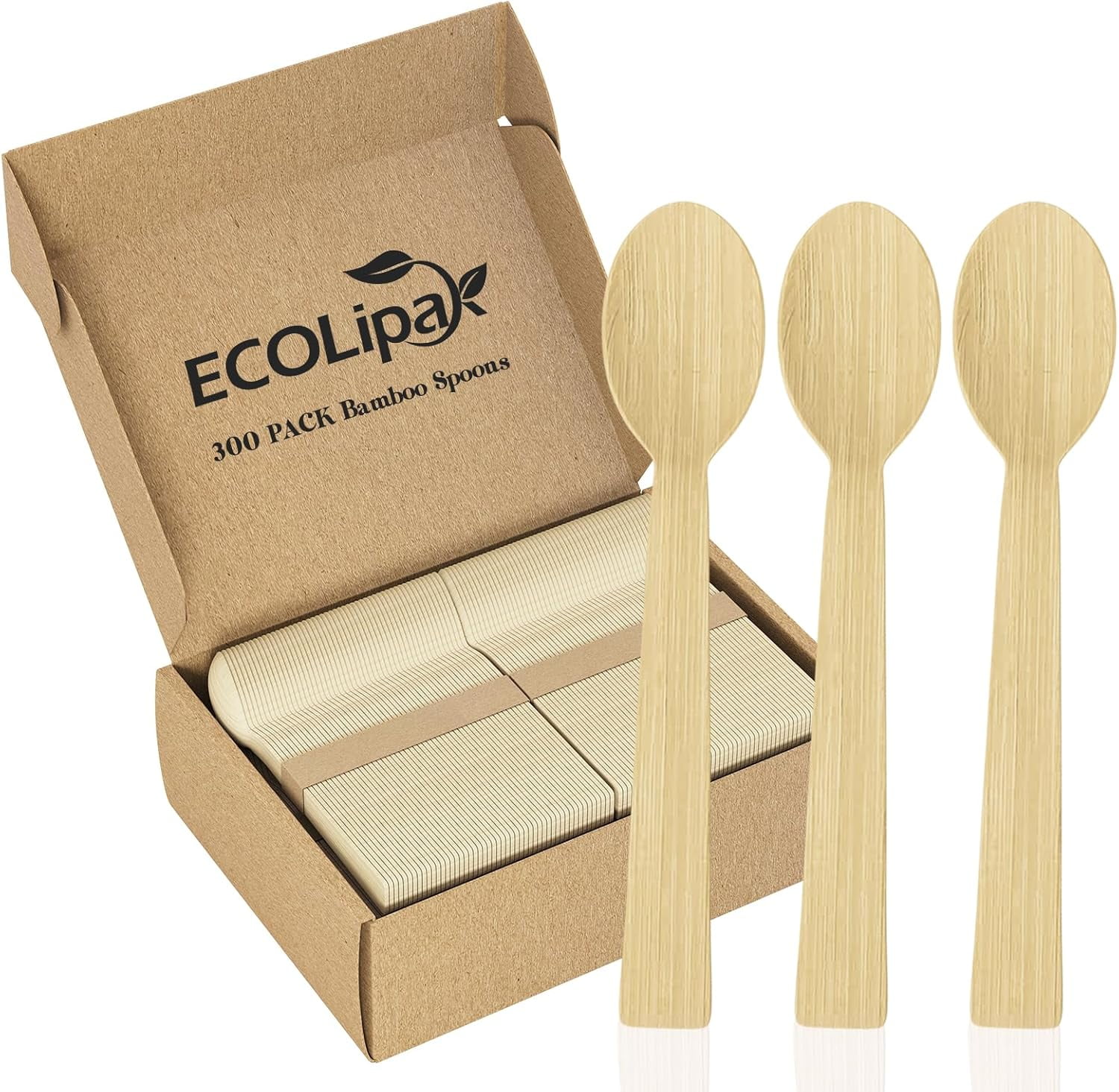 300 Count Bamboo Spoons Disposable, 6.7 Inch No Splinters Heavy Duty ...
