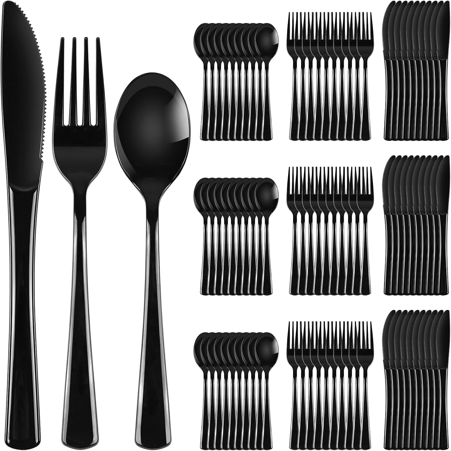 300 Count Black Disposable Plastic Silverware Set - Bulk Cutlery Set ...