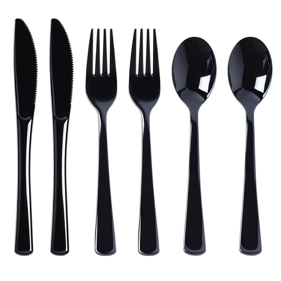 300 Count Black Plastic Silverware Heavy Duty Disposable Cutlery Set ...