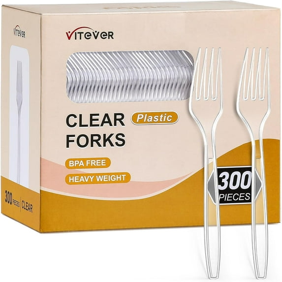 300 Count Clear Heavy Duty Plastic Forks, Disposable Plastic Forks ...