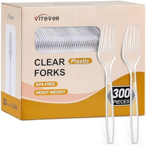[300 Count] Clear Heavy Duty Plastic Forks, Disposable Plastic Forks ...