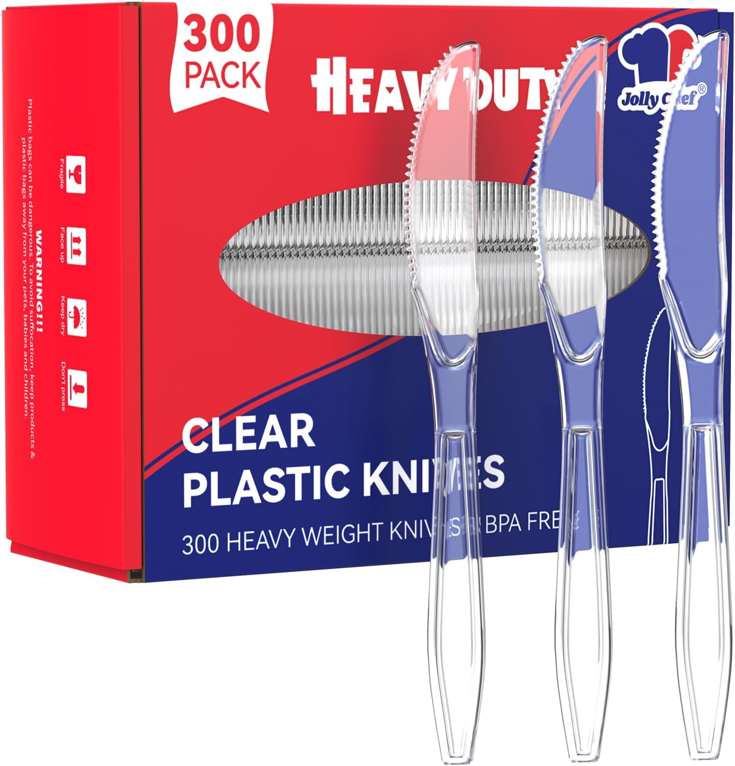 300 Count Clear Plastic Knives Heavy Duty, 7.7" Heat Resistant Solid ...