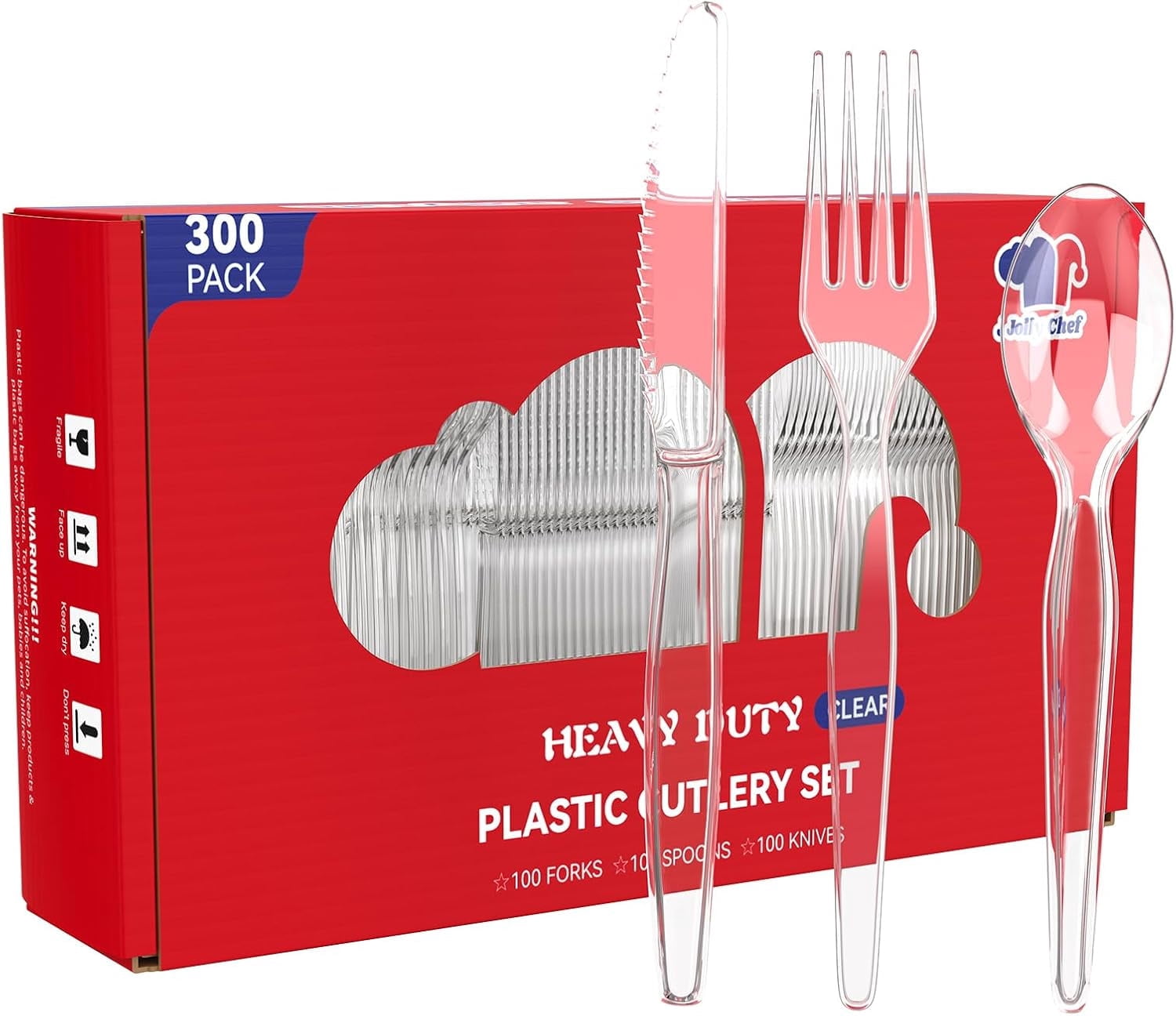300 Count Clear Plastic Silverware, 100 Forks, 100 Spoons, 100 Knives ...