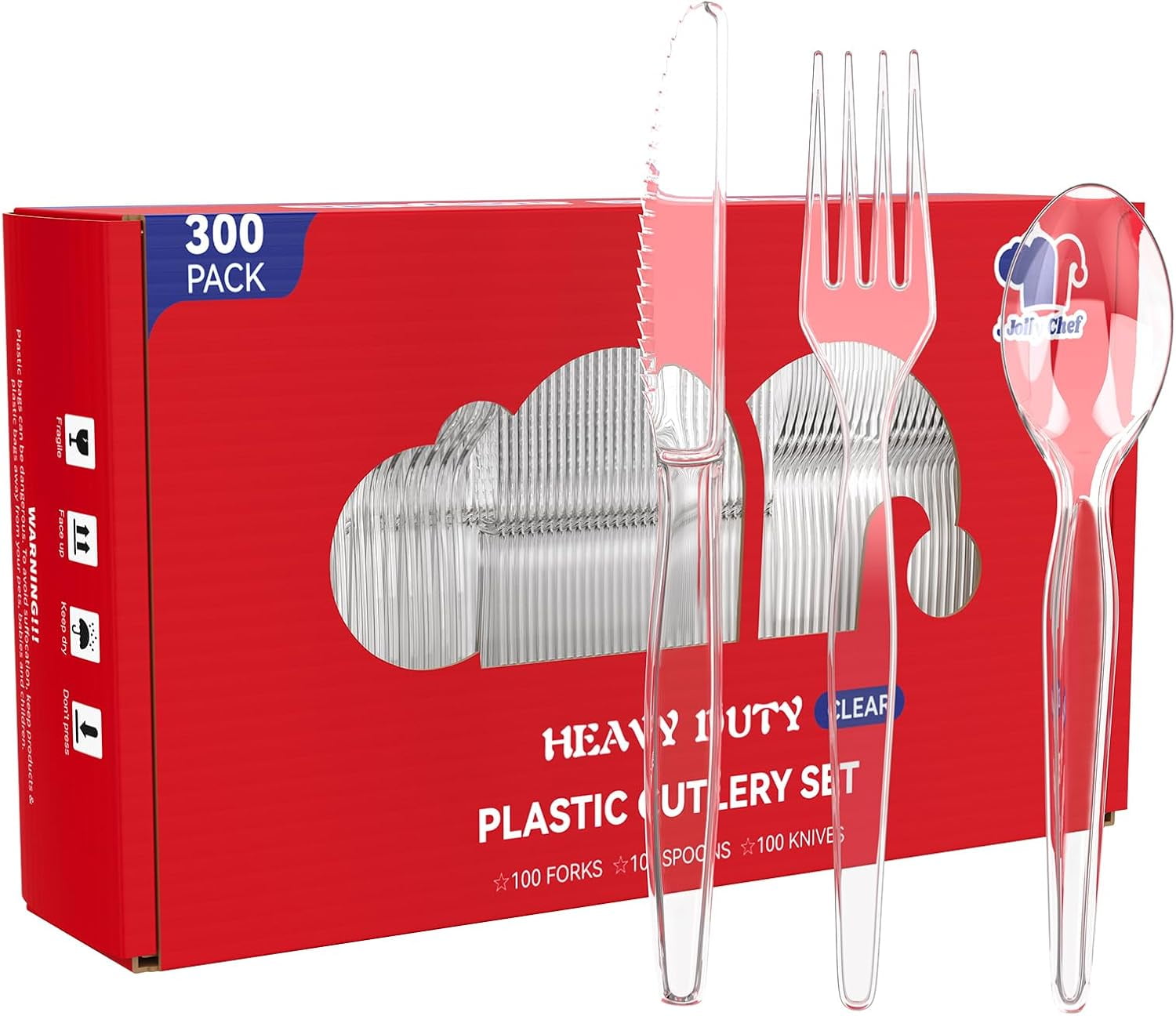 300 Count Clear Plastic Silverware, 150 Forks, 150 Spoons, 100 Knives ...