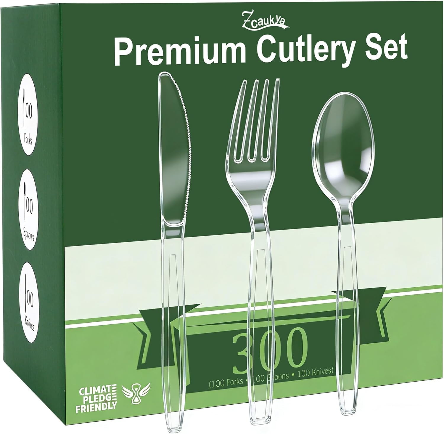 300 Count Clear Plastic Silverware Set, 100 Forks, 100 Spoons, 100 ...