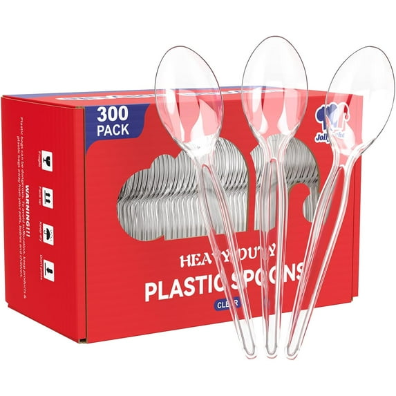 [300 Count] Clear Plastic Spoons, Heavy Duty Disposable Spoons Utensils ...