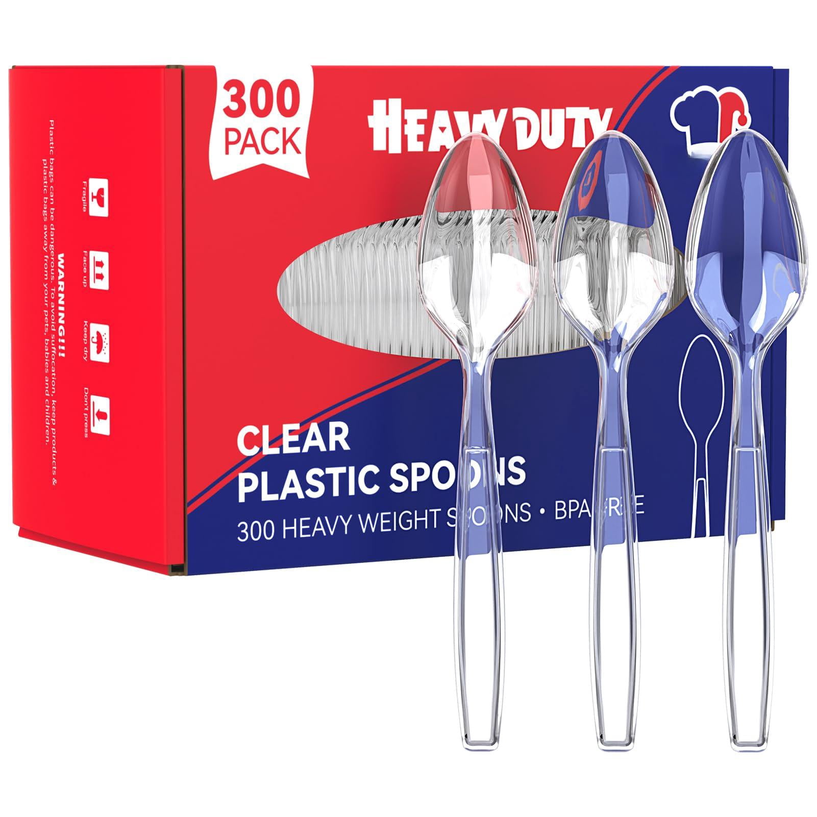 300 Count Clear Plastic Teaspoons Heavy Duty 6.54" Heat Resistant Solid ...