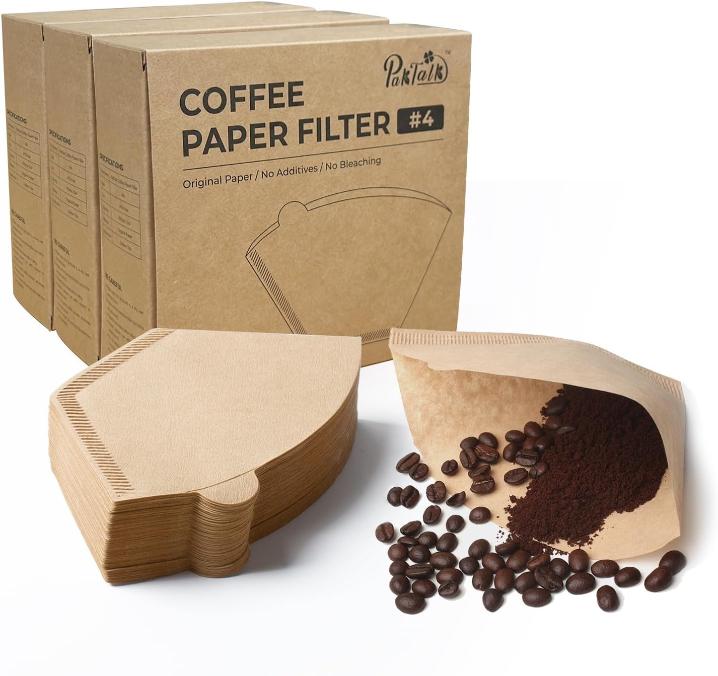 300 Count Cone Coffee Filters #4, Natural Brown Paper Coffee Filters 4 ...