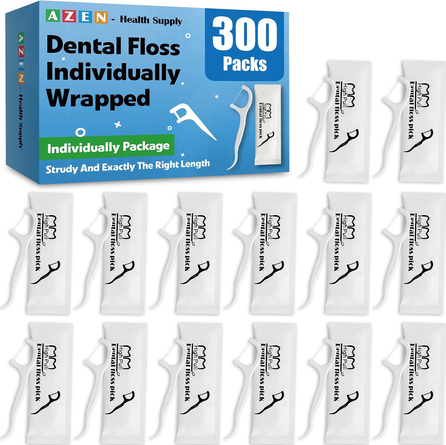300 Count Dental Floss Bulk, Individually Wrapped Floss Picks ...