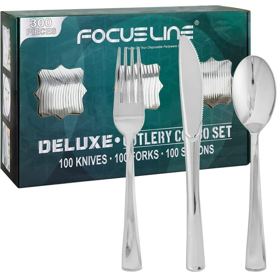 300 Count Gold Plastic Silverware Set - 100 Forks, 100 Knives, 100 ...