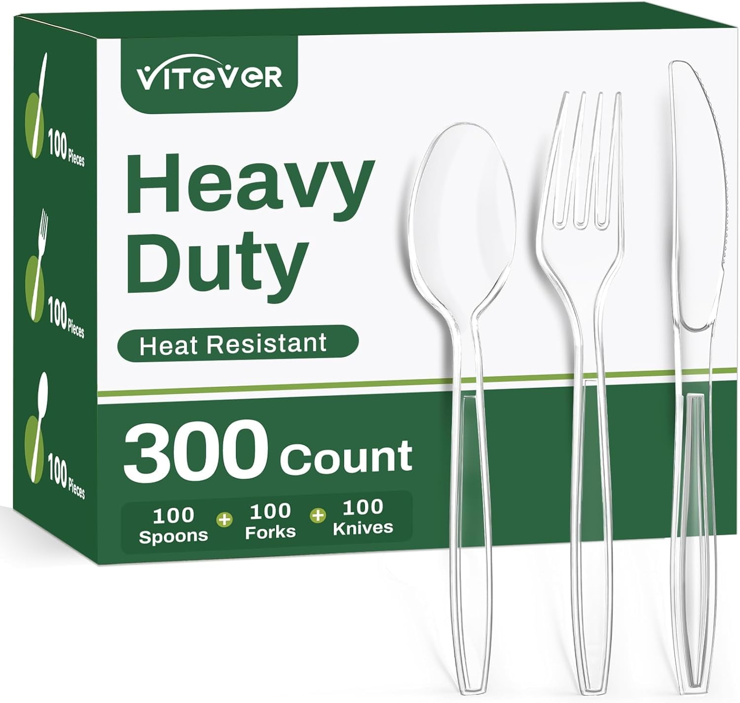 300 Count Heavy Duty Clear Plastic Silverware, Disposable Plastic ...