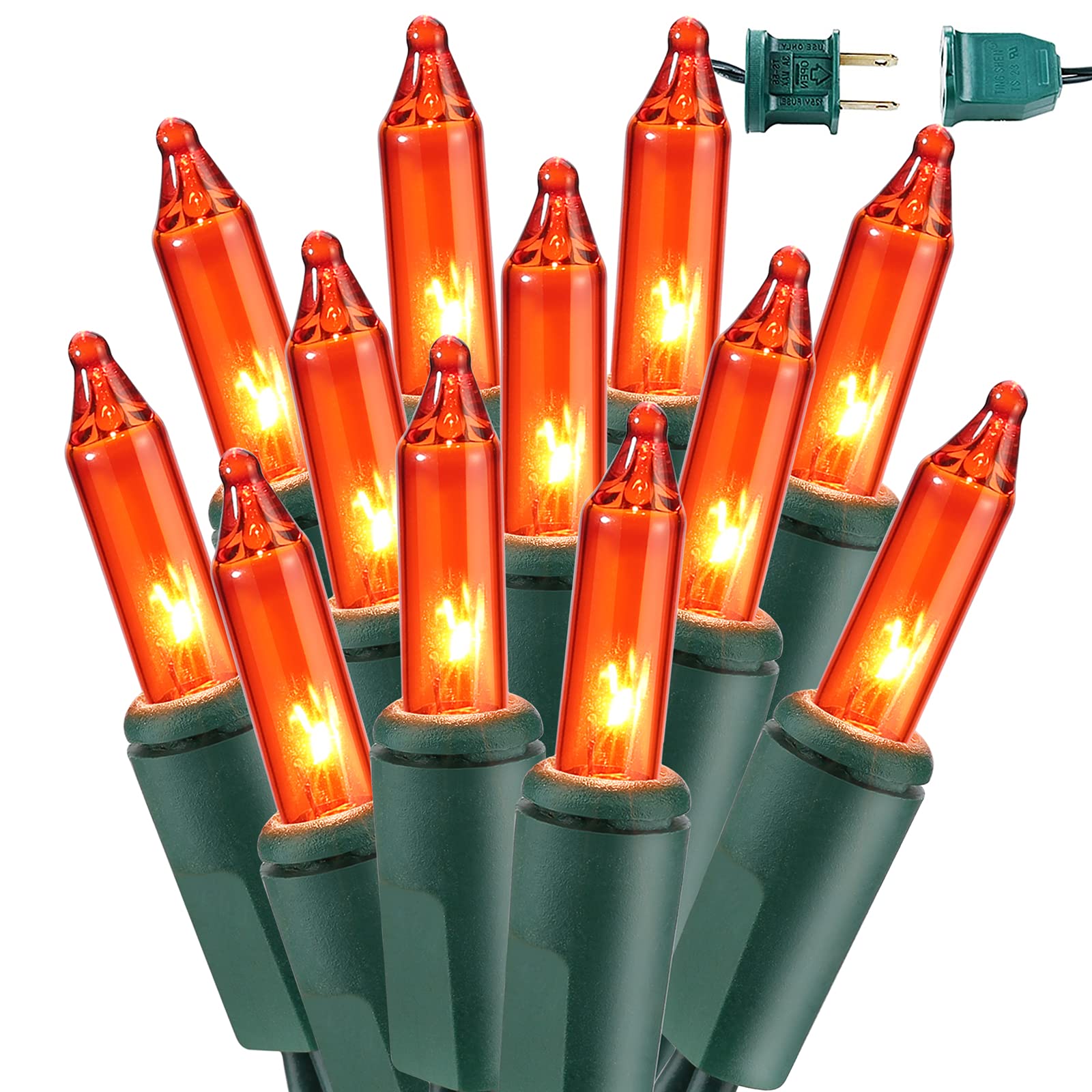300 Count Orange Halloween Lights 69.6FT, UL Certified Linkable String ...