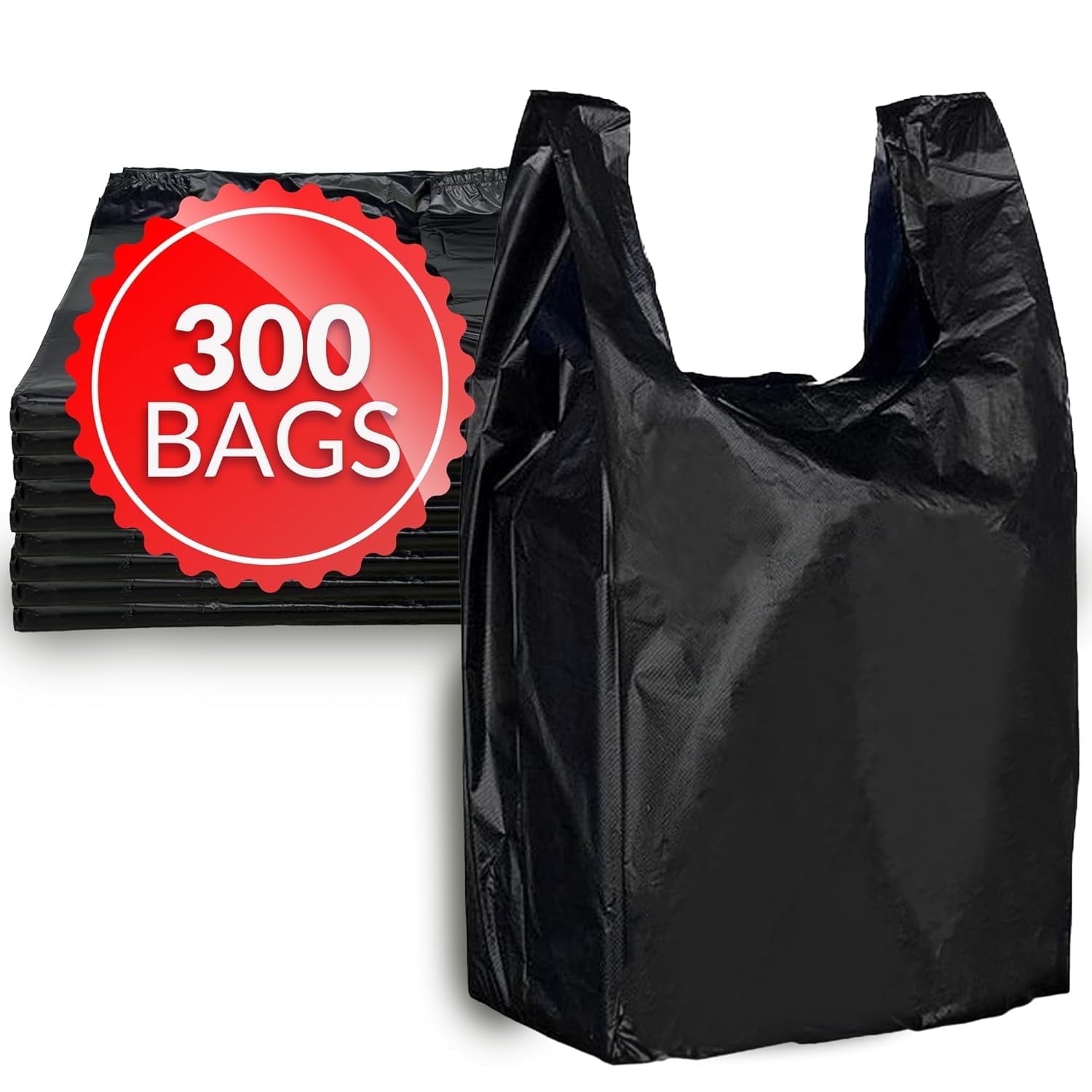 Cozymood 300 Count Bags Plastic Bags, Black Grocery Bags with Handles ...
